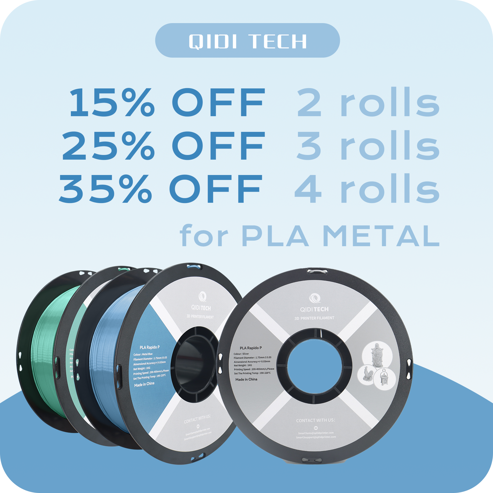 QIDI TECH PLA Rapido Metal Filament | Enhance Your 3D Printing ...